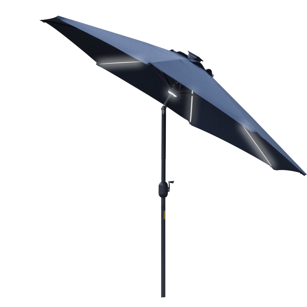 Outsunny 2.7m LED Solar Garden Parasol with Angled Canopy & Crank Tilt ...