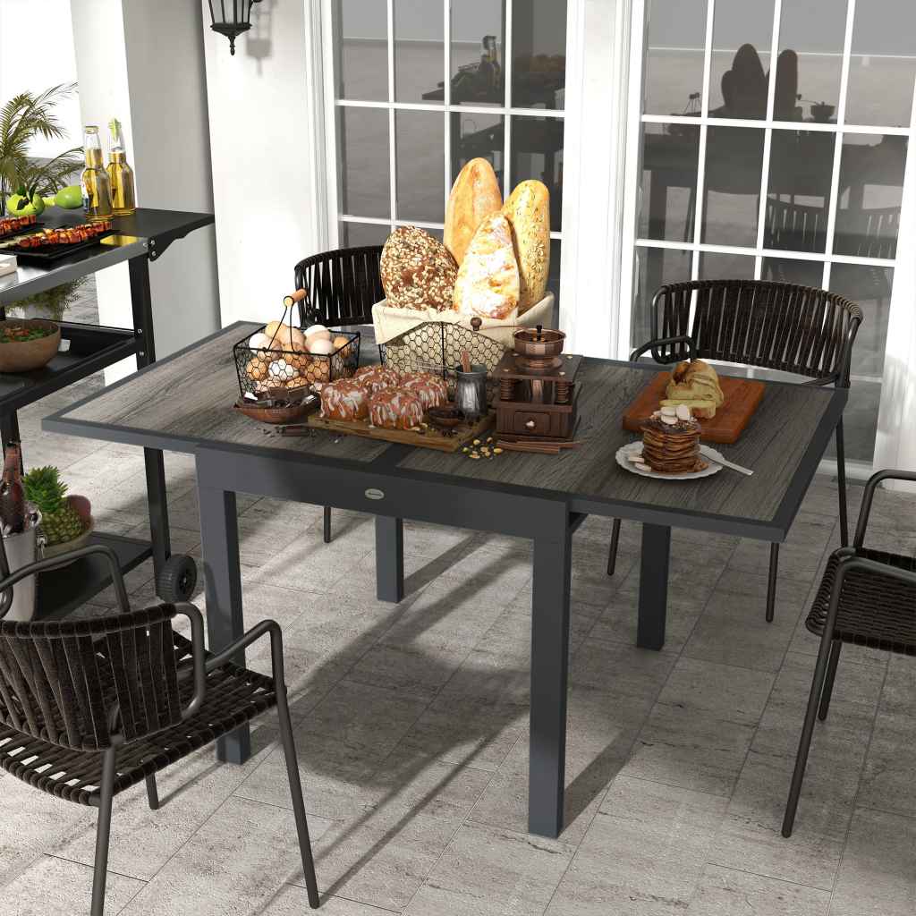 Outsunny Extending Garden Table, Outdoor Dining Table for 6, Aluminium ...