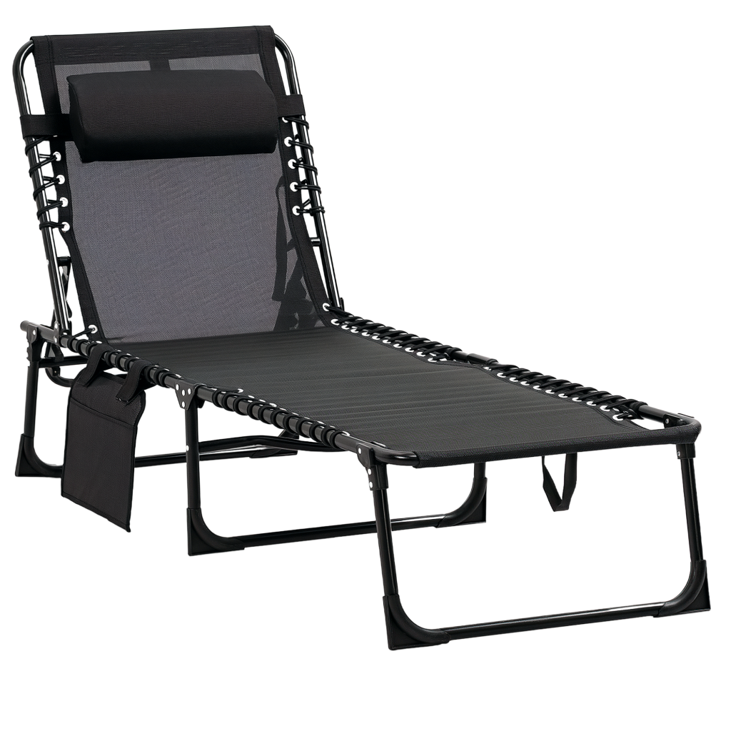 Outsunny Portable Sun Lounger, Folding Camping Bed Cot, Reclining ...