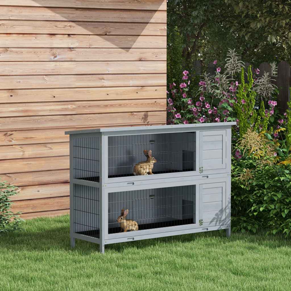 PawHut Rabbit Hutch Outdoor Guinea Pig Hutch Bunny Cage with No-Leak ...