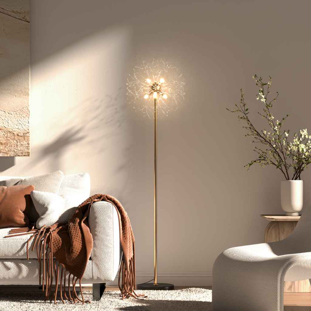 HOMCOM Floor Lamp, Crystal Fireworks Standing Lamp, Metal Golden Pole ...