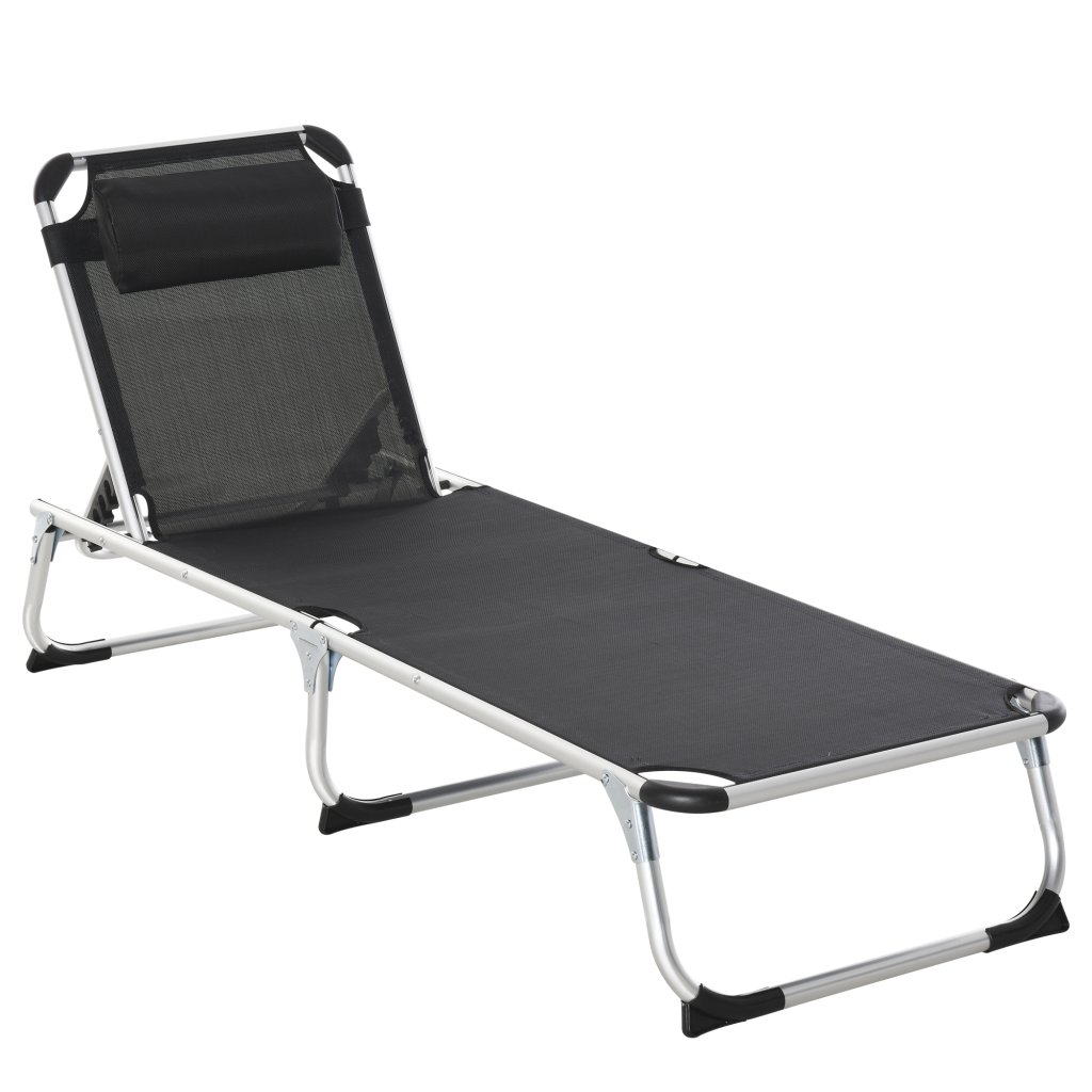 Outsunny Foldable Reclining Sun Lounger with Adjustable Back and Pillow ...