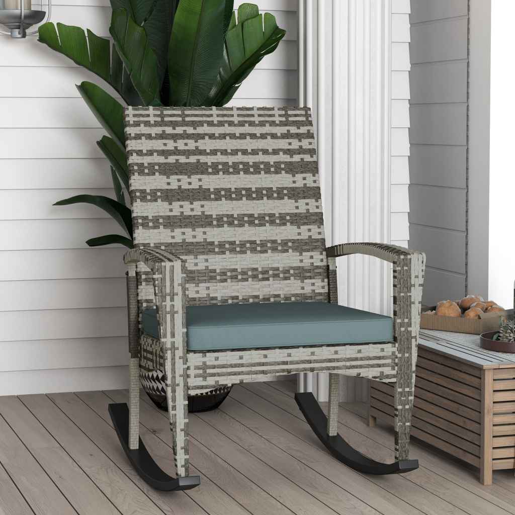 Outsunny PE Rattan Garden Rocking Chair with Cushion - 160 KG Capacity ...