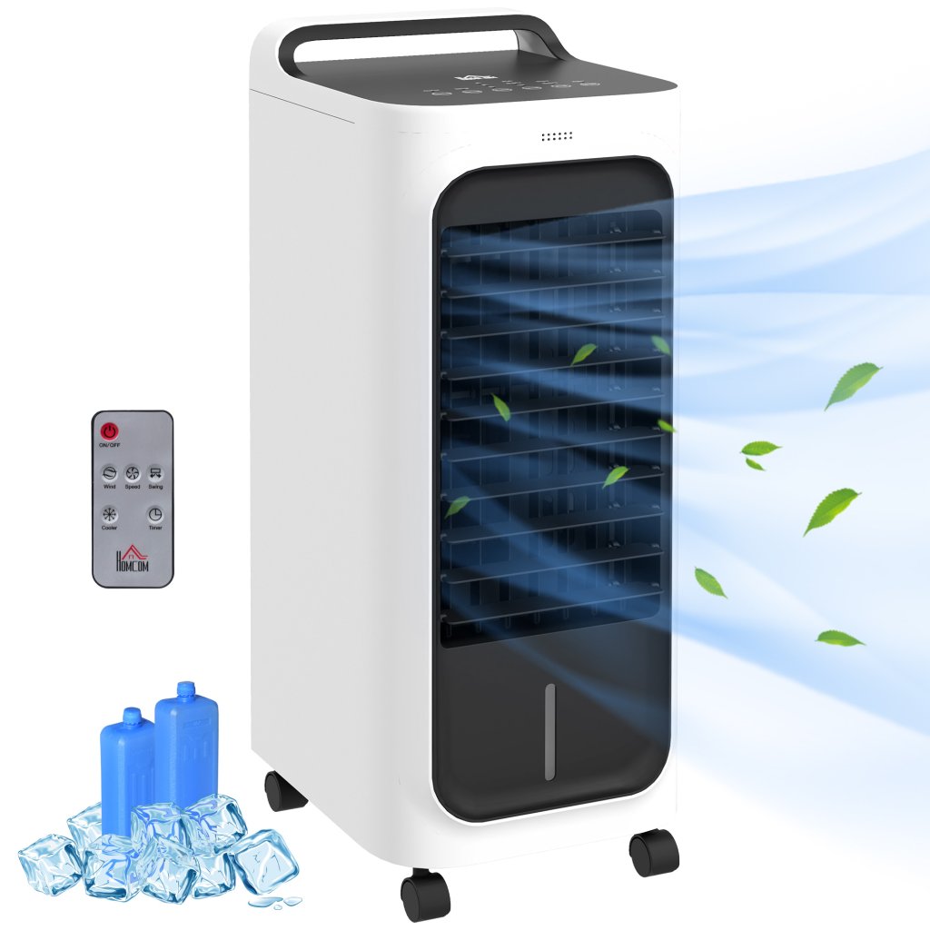 HOMCOM 3-in-1 Portable Air Cooler with 5L Tank, Oscillation & LED ...