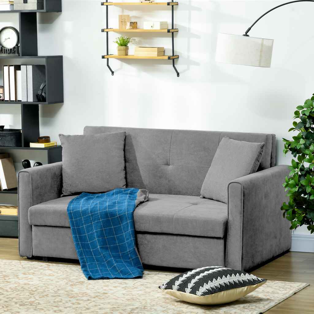 HOMCOM 2 Seater Sofa Bed, Convertible Bed Settee, Modern Cotton ...