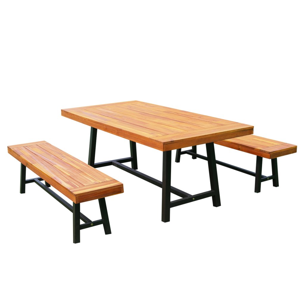 Outsunny Garden 3 Pieces Acacia Wood Picnic Table and 2 Benches Set ...