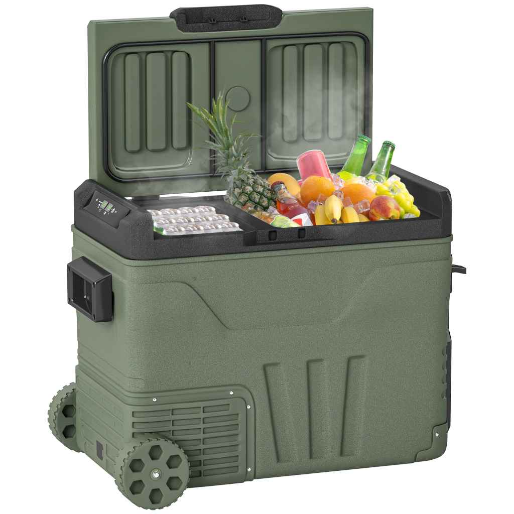 Outsunny 45L Dual Zone Car Fridge Freezer with Wheels and LED: Yavolo