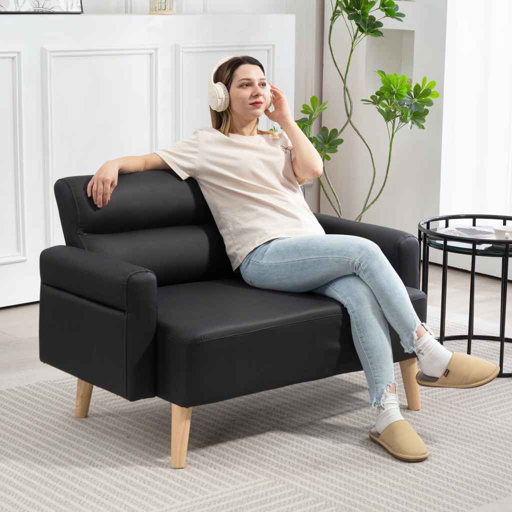 HOMCOM 2 Seater Sofa, Modern Faux Leather Couch Settee, Upholstered ...