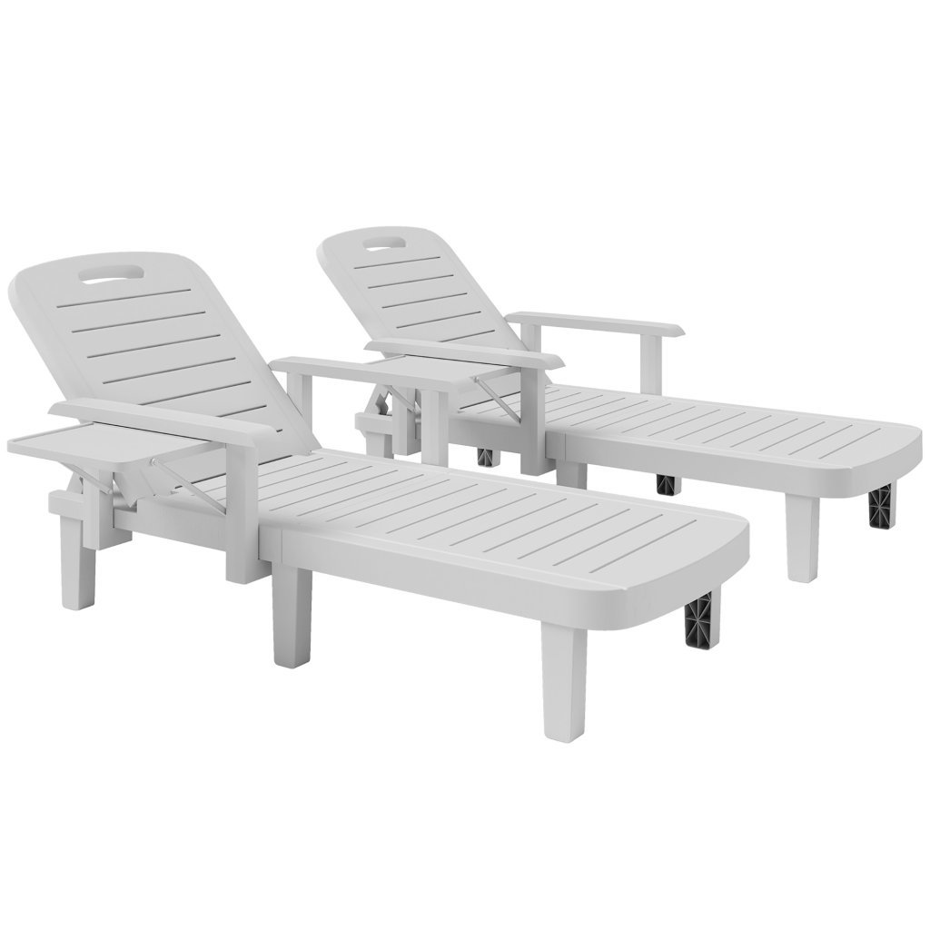 Outsunny Set of 2 Resin Reclining Sun Loungers for Garden, 5 Positions ...