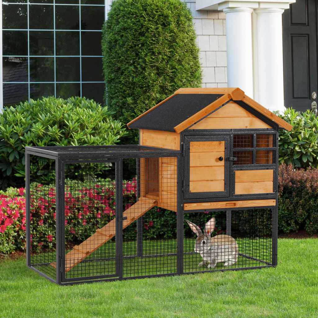 PawHut Rabbit Hutch Guinea Pig Hutch Wood-metal Elevated Guinea Pig ...