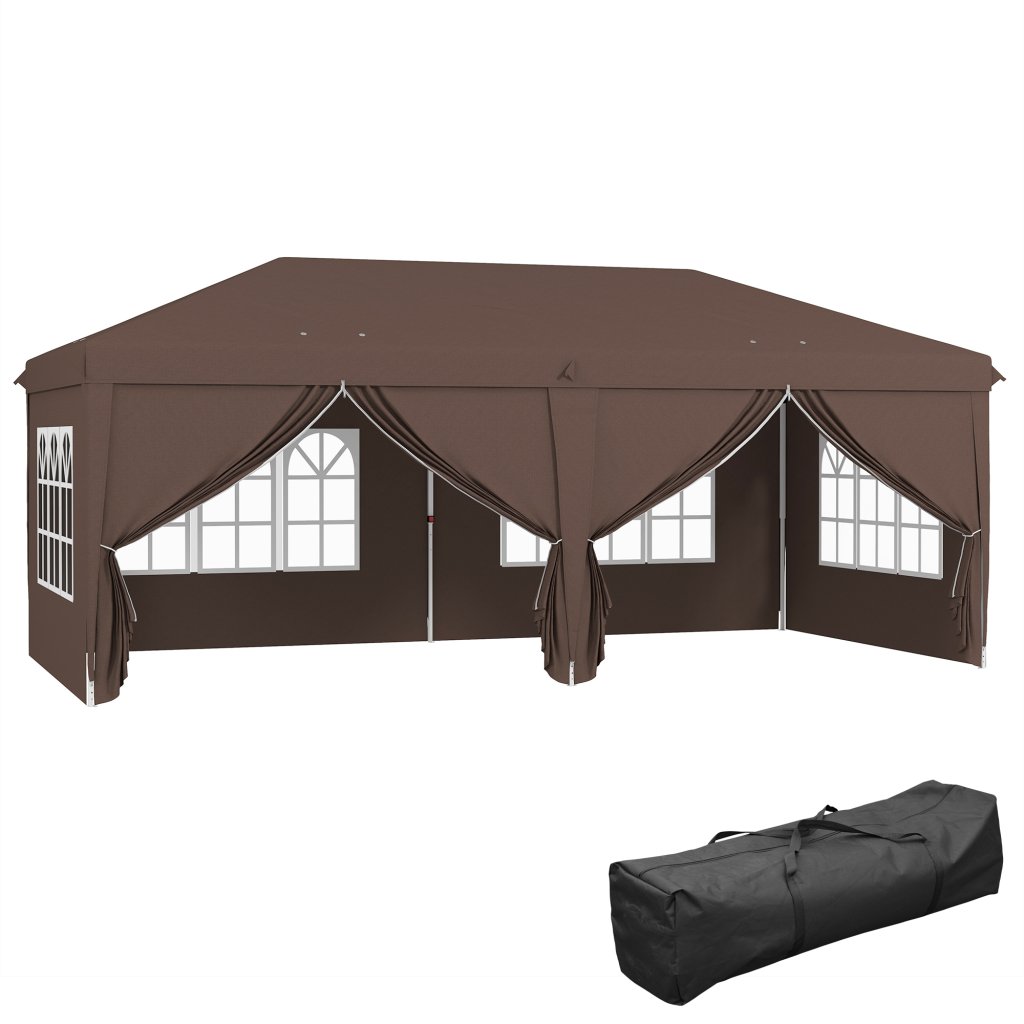 Outsunny 3 x 6m Pop-Up Gazebo Marquee with Sides & Windows, Brown: Yavolo