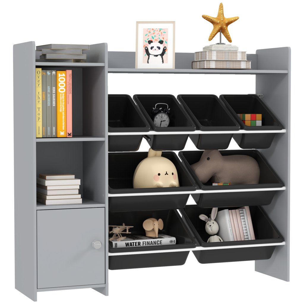 AIYAPLAY Toy Storage Unit, with 8 Removable Bins, Storage Shelves ...