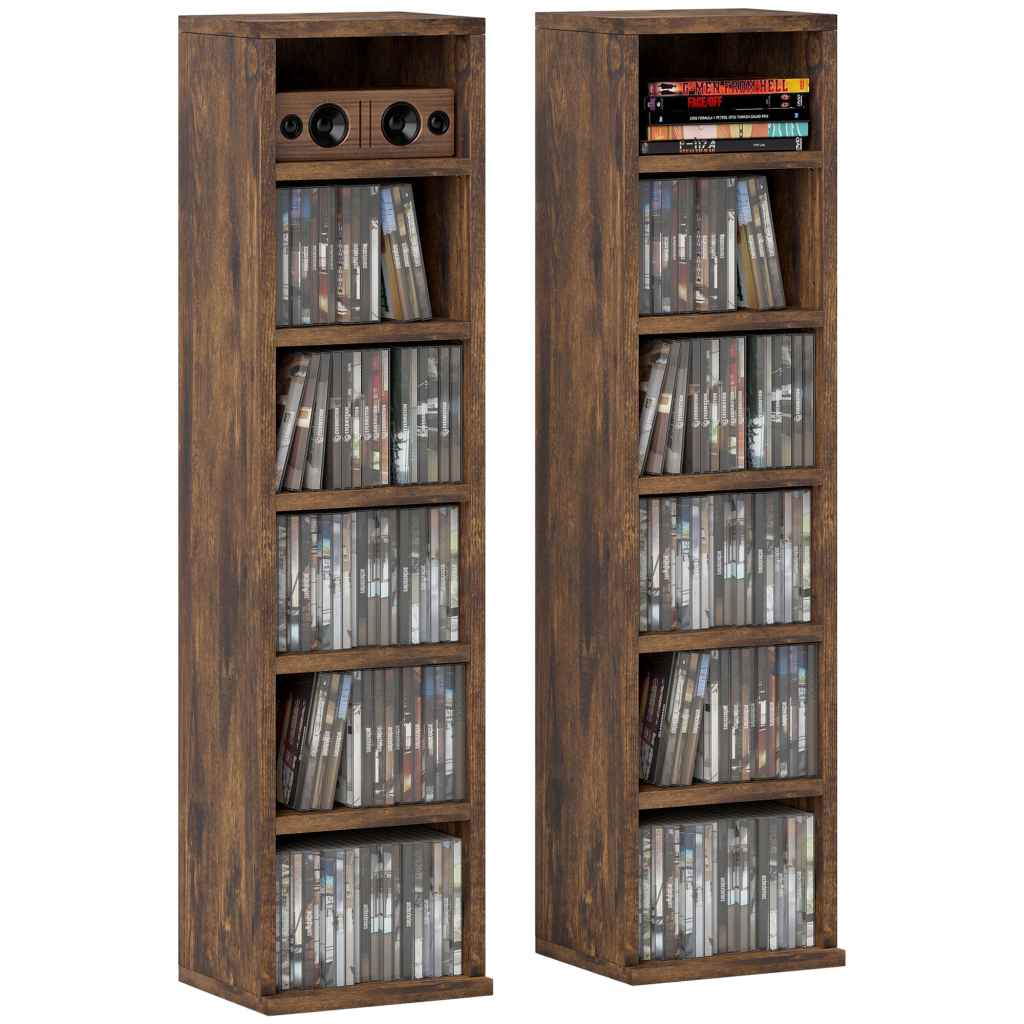 Rustic Brown HOMCOM CD & Media Display Shelves - Set of 2 with ...