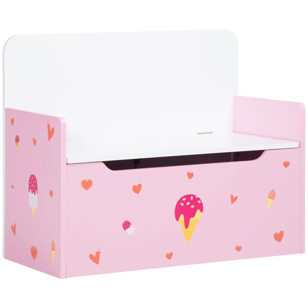 Pink ZONEKIZ 2-in-1 Wooden Toy Box & Kids Storage Bench: Yavolo