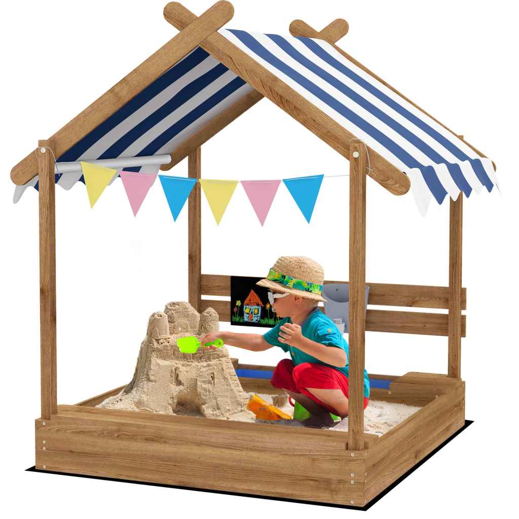 Outsunny Sand Pit Wooden Sandpit Kids Sandbox House for Outdoors ...
