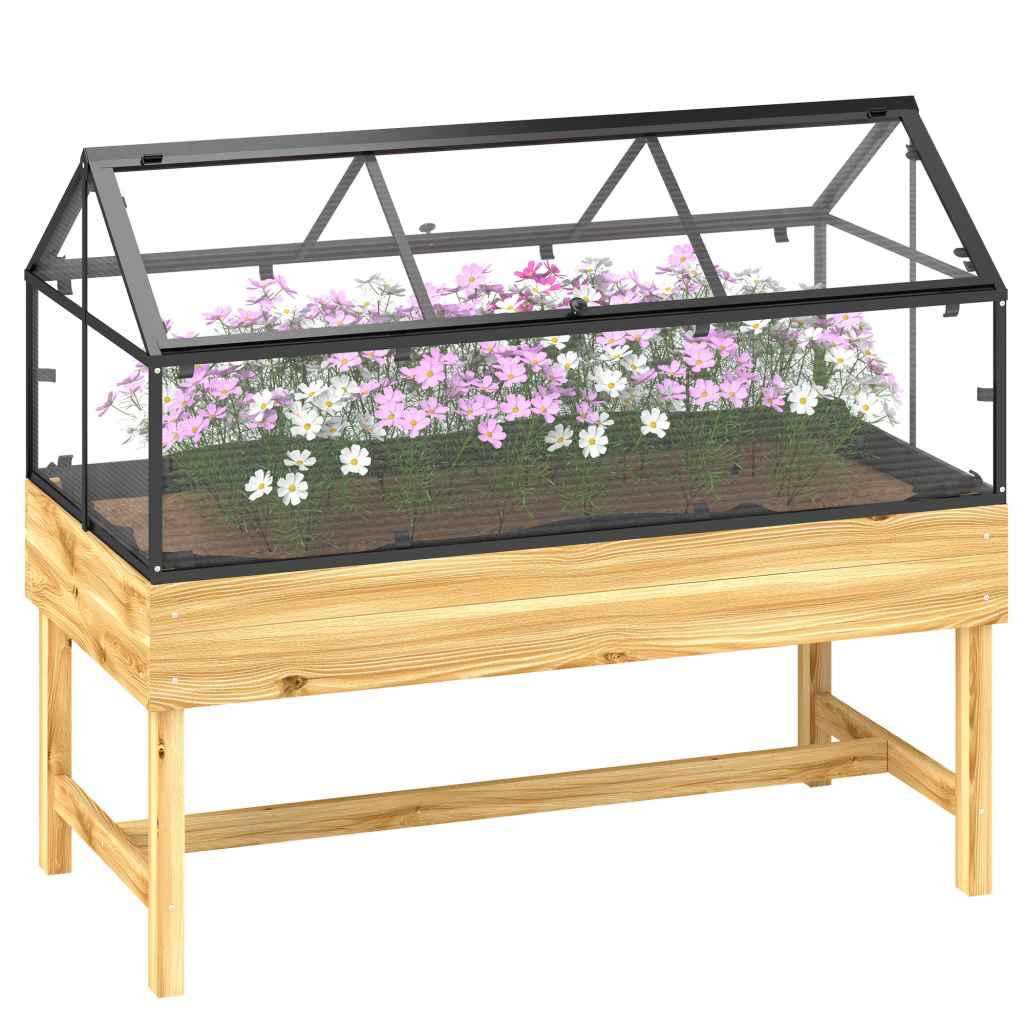 Outsunny Raised Garden Bed with Cold Frame Greenhouse, Elevated Wood ...