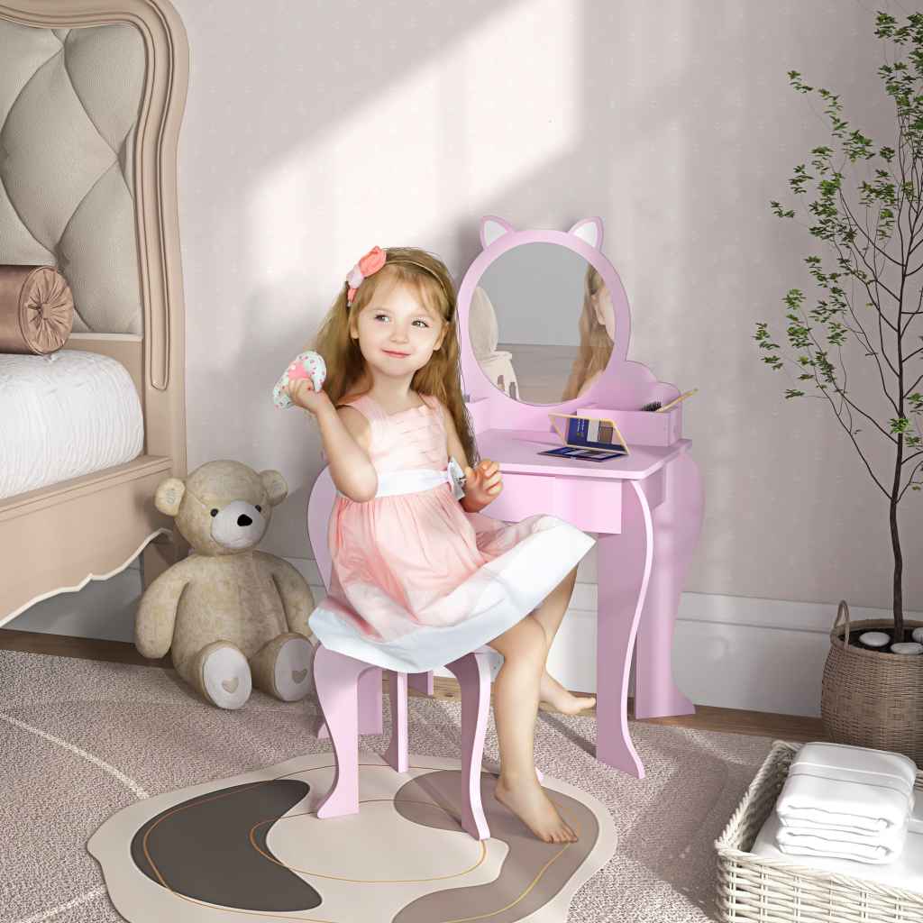 ZONEKIZ Kids Dressing Table, Kids Vanity Table, Girls Dressing Table ...
