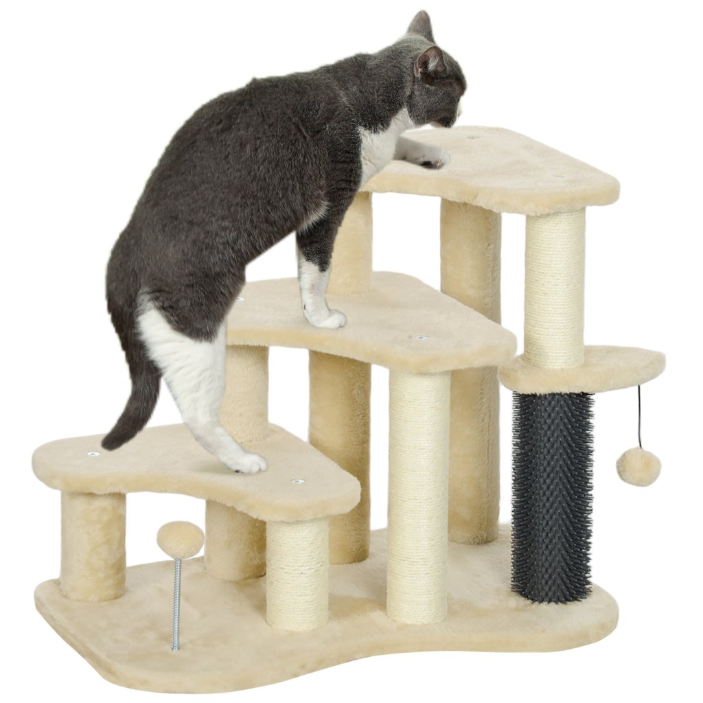 Pet Steps for Bed and Sofa Dog Cat Stairs w/ Scratching Tickling Post ...