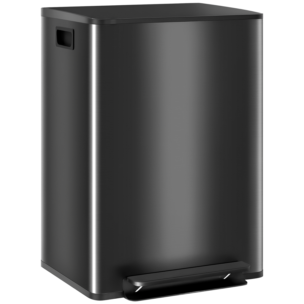 HOMCOM 60L Dual Stainless Steel Kitchen Pedal Bin with Soft-Close Lid ...