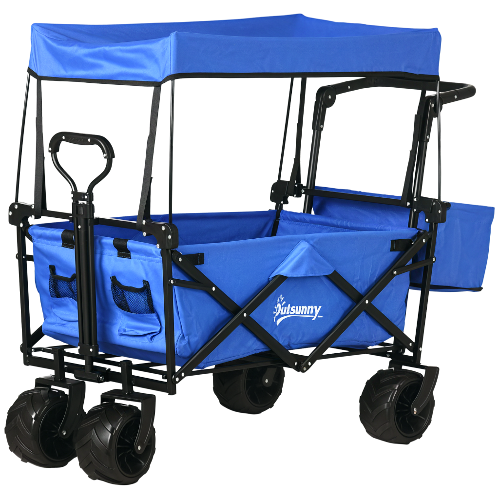 Outsunny 120L Folding Festival Trolley with Canopy & All-Terrain Wheels ...