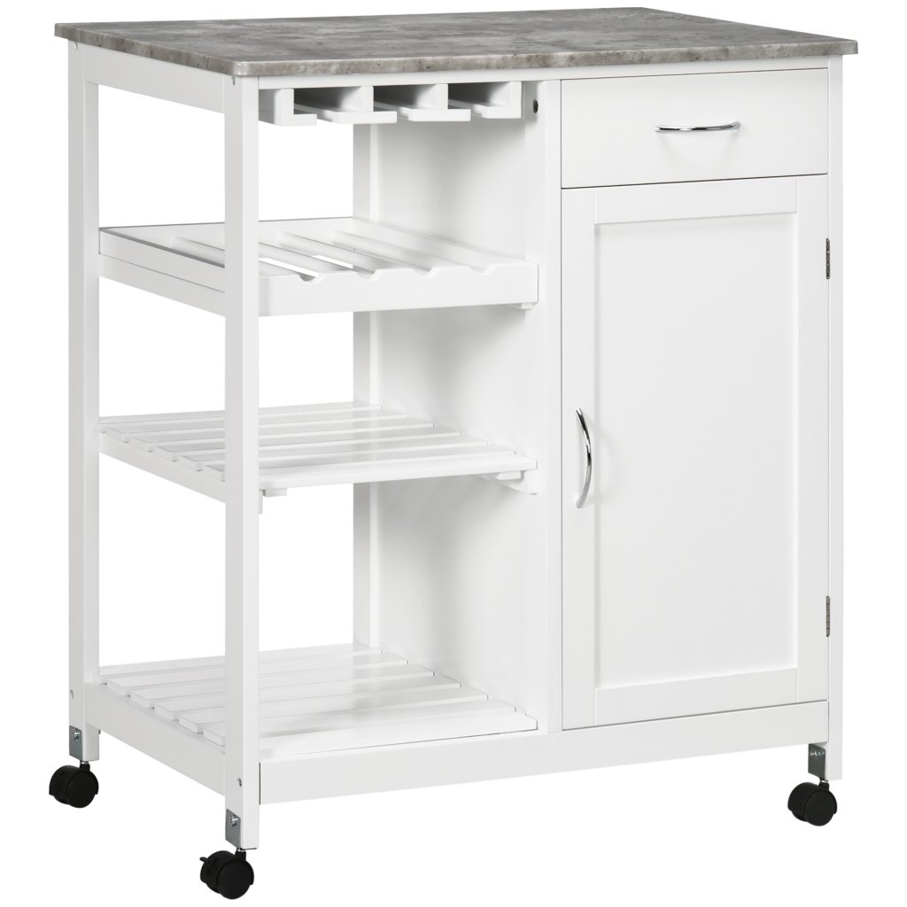 HOMCOM Compact Kitchen Trolley Utility Cart on Wheels with Wine Rack ...