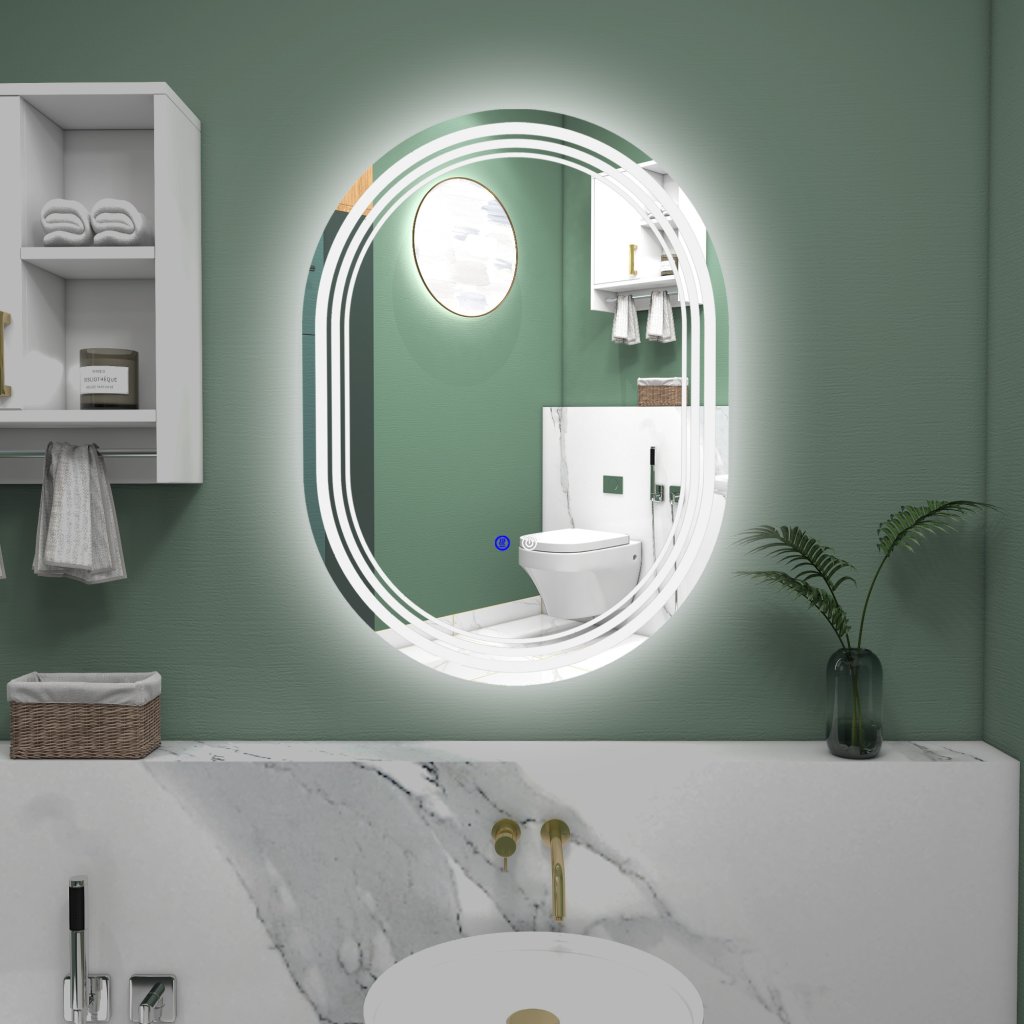kleankin Bathroom Mirror with LED Lights, 70 x 50cm Dimmable Makeup ...
