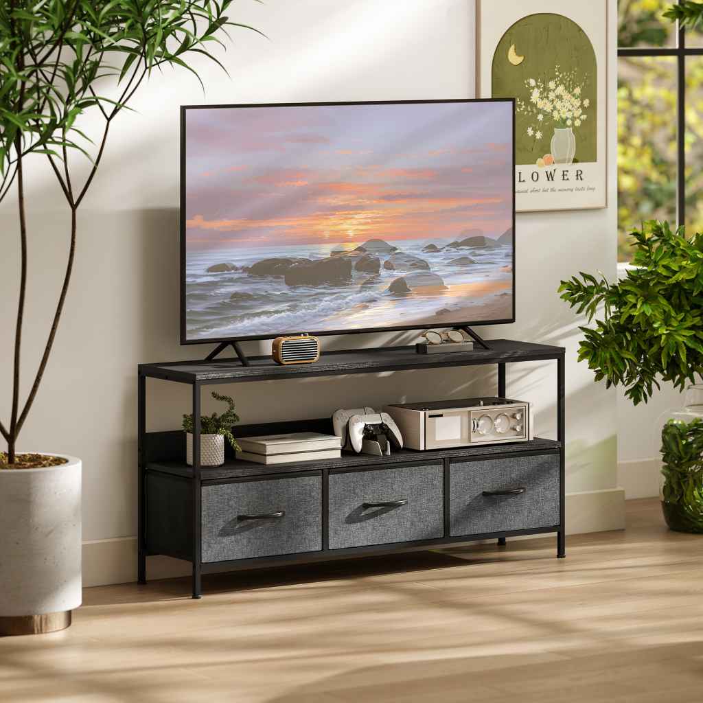 HOMCOM TV Stand Cabinet up to 55-inch, TV Unit with 3 Foldable Linen ...
