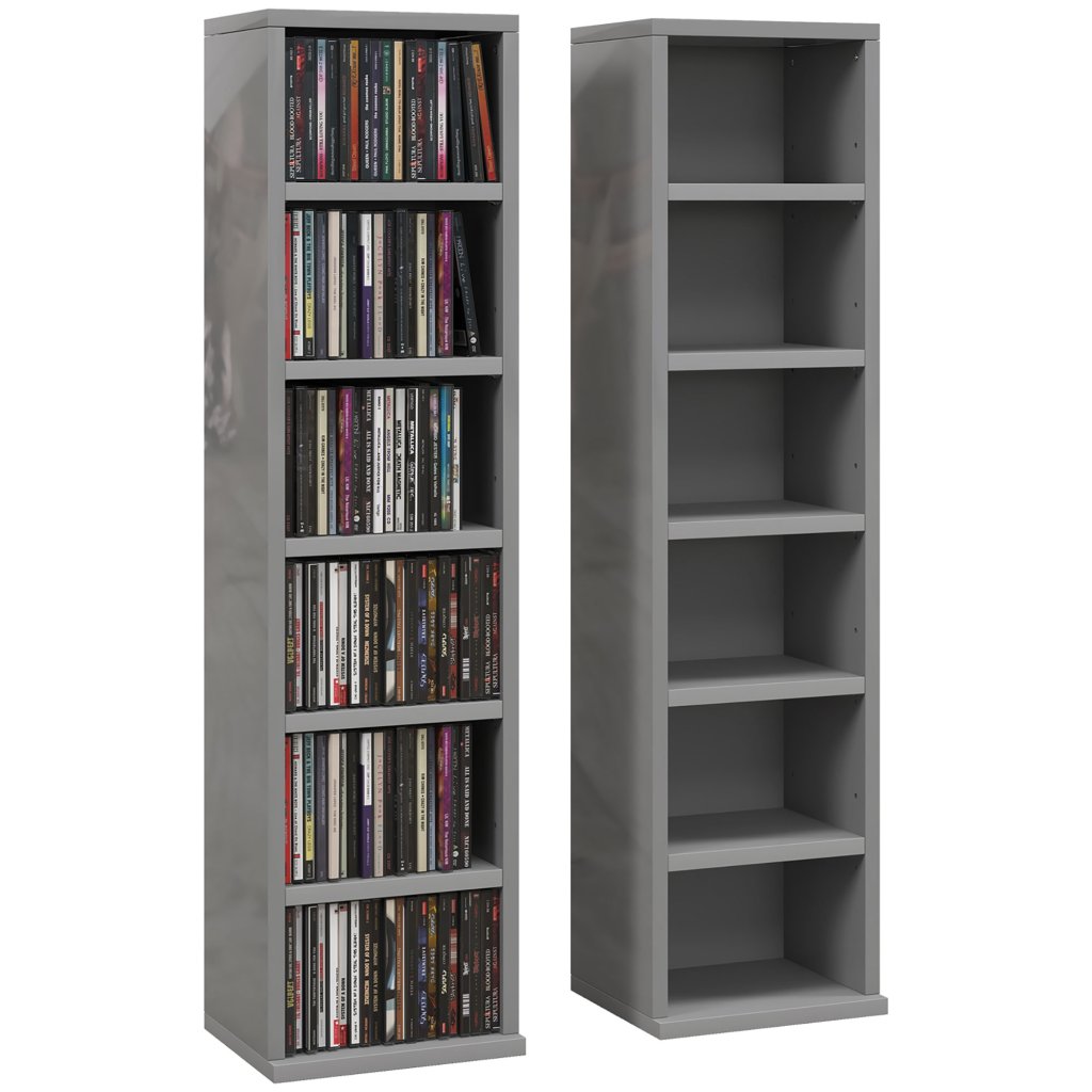 HOMCOM Set of 2 High Gloss Grey CD & Media Display Shelves with ...
