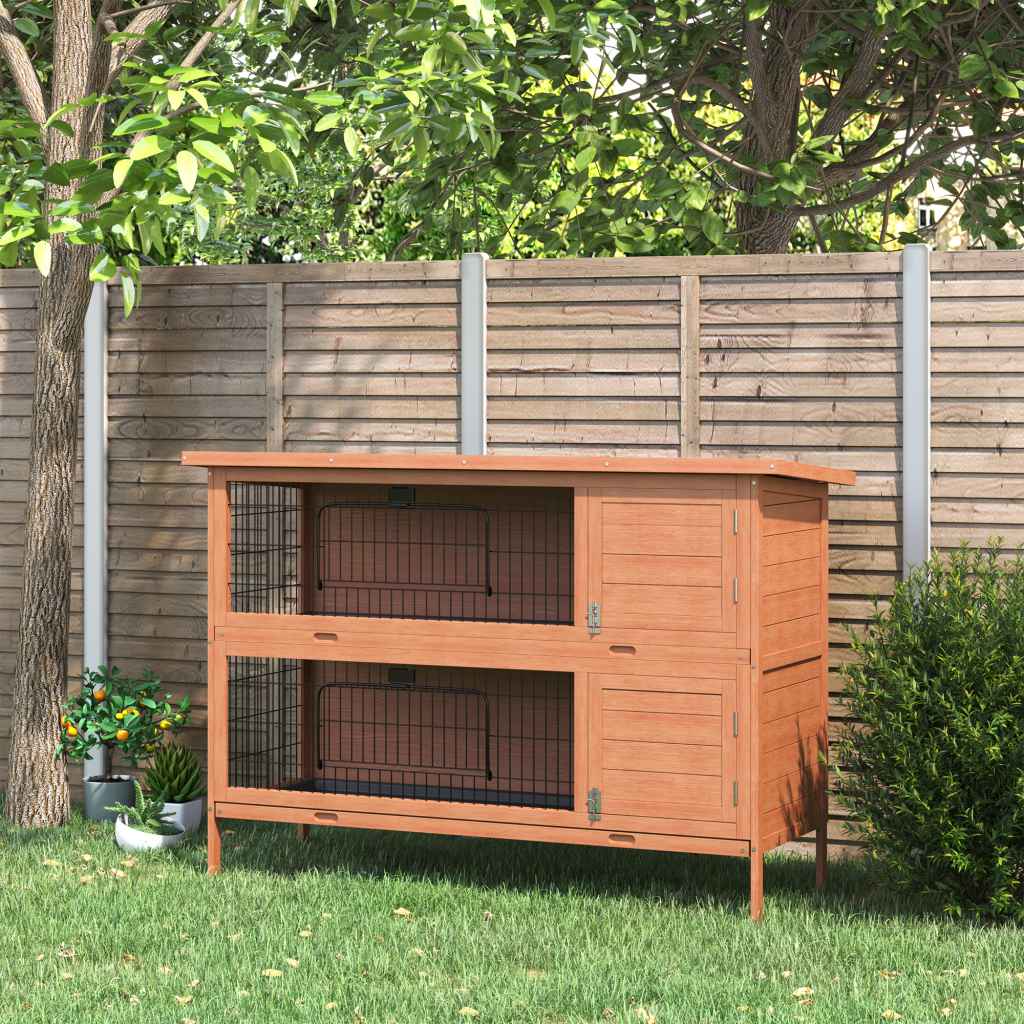 PawHut Rabbit Hutch Outdoor Guinea Pig Hutch Bunny Cage with No-Leak ...