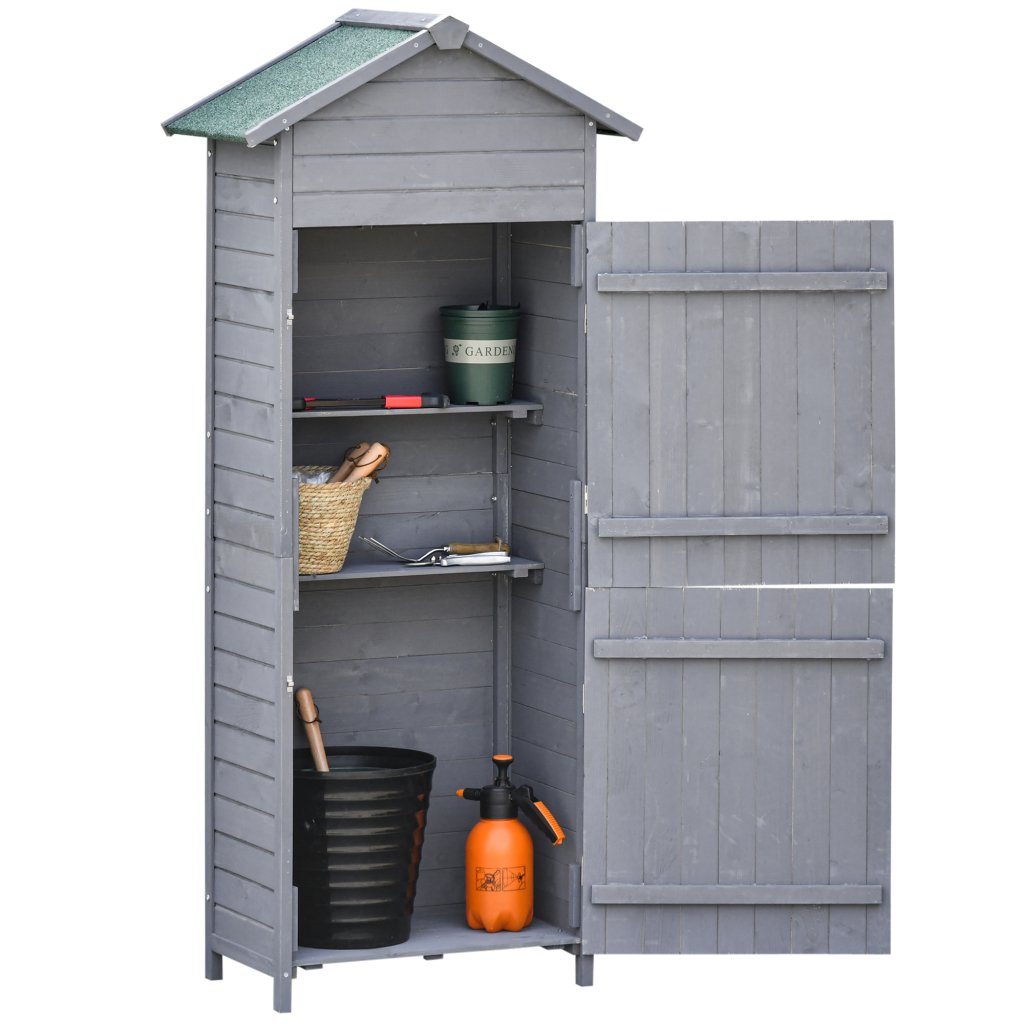 Outsunny Wooden Garden Storage Shed Utility Gardener Cabinet w/ 3 ...