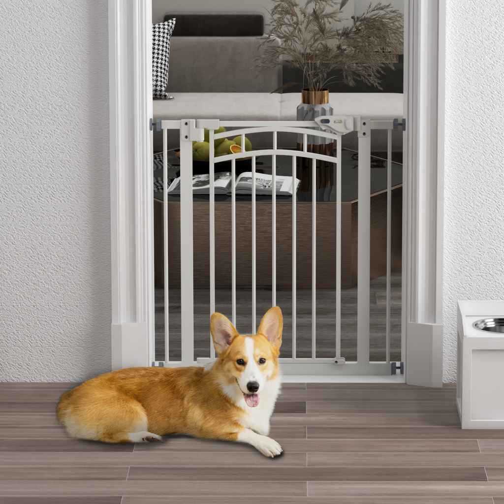 PawHut Dog Safety Stair Gate with Auto-Close & Double Lock, 74-80cm ...