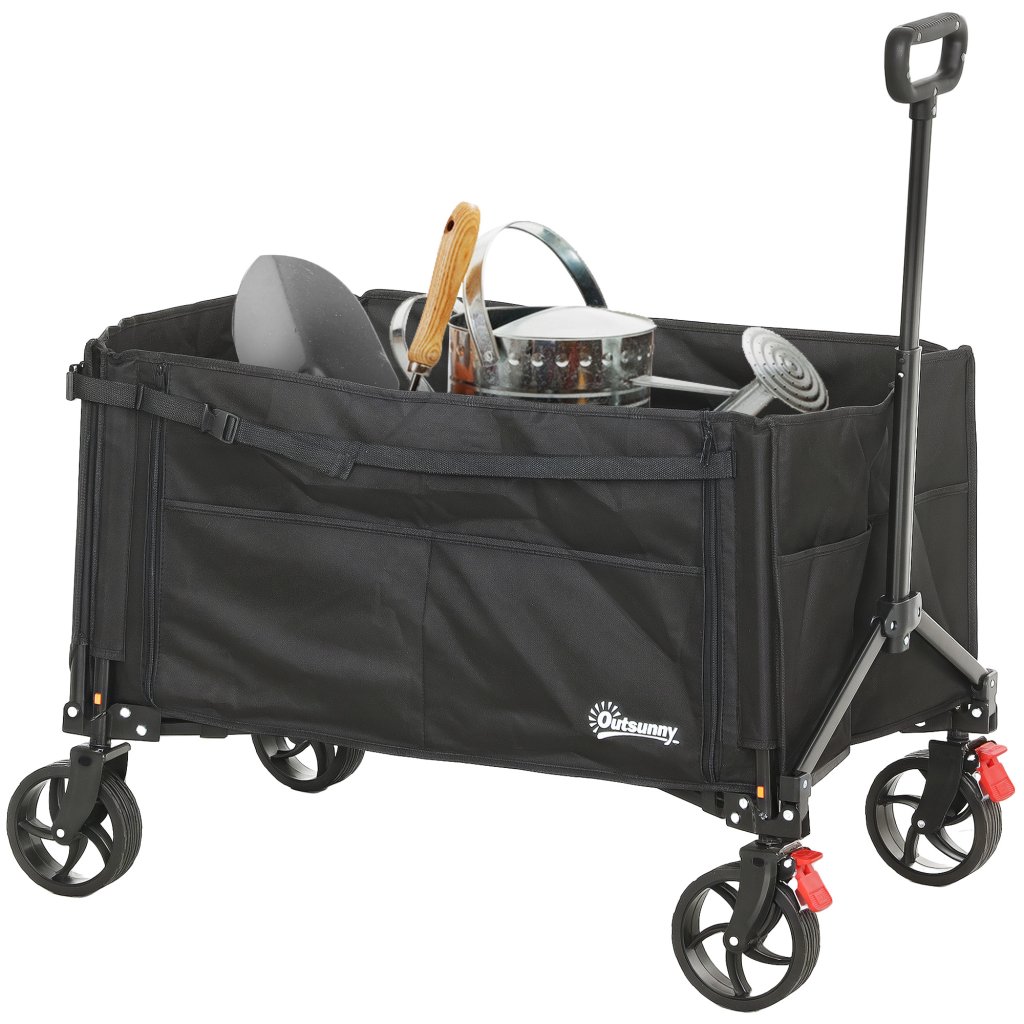 Outsunny Folding Trolley on Wheels, 150L Collapsible Wagon Festival ...