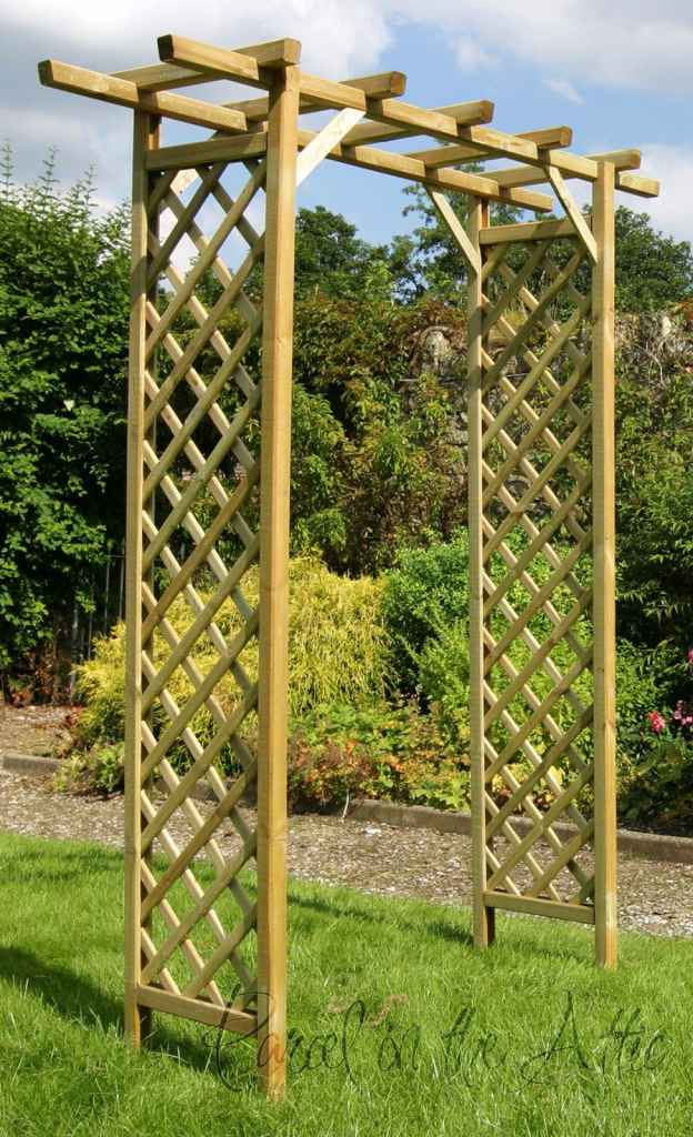 Premium Flat Top Wooden Garden Arch with Trellis Sides: Yavolo