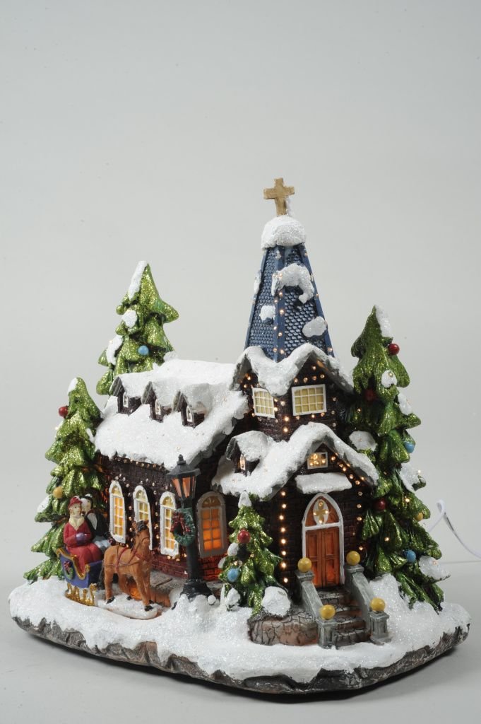 Fibre Optic Light Up Christmas Church Snow Scene: Yavolo