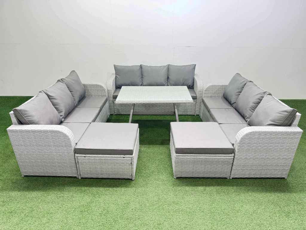 Luxury 11 Seat PE Rattan Garden Furniture Set with Cushions - Light ...