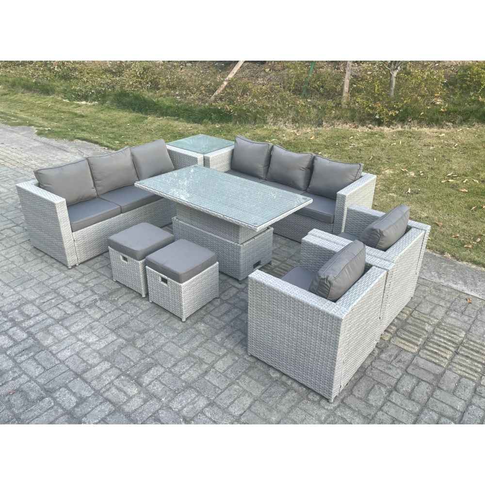 Fimous Rattan Garden Furniture Set with Adjustable Rising Table: Yavolo