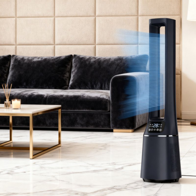 Bladeless Tower Fan with HEPA Filter & LED Display - Dark Blue: Yavolo